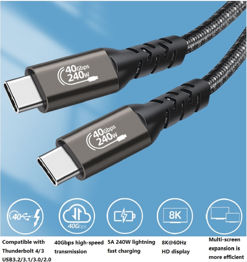 USB4 Gen3 240W/40Gbps Power Charging and Data Transfer Cable ...